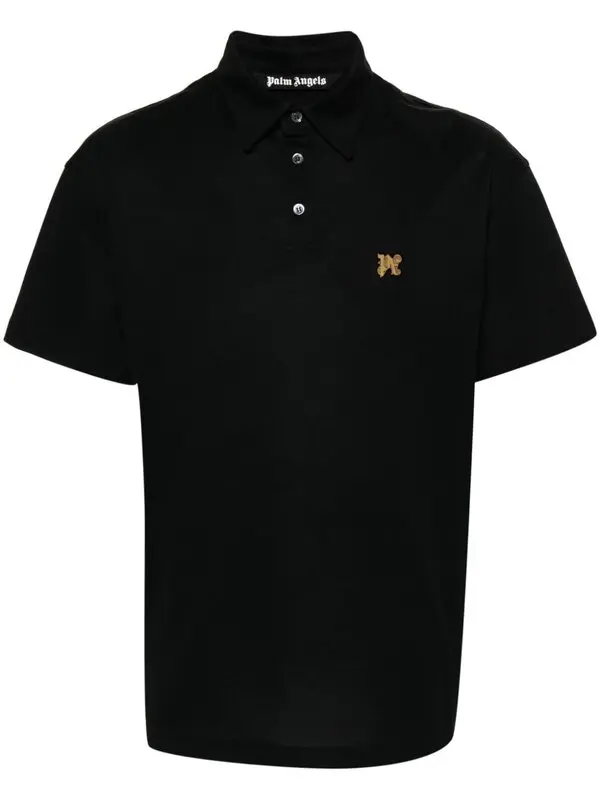Palm Angels Monogram-appliqu� Polo Shirt - Black