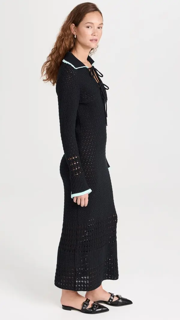 kitri crochet dress KITRI Women's Delilah Black Mixed Crochet Knit Dress in Black/Mint KITRI