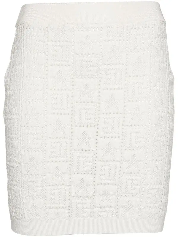 Balmain Pointelle-knit Monogram Mini Skirt