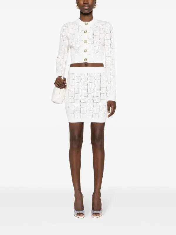 Balmain Pointelle-knit Monogram Mini Skirt