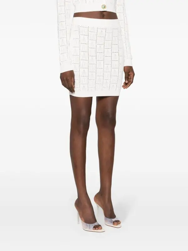 Balmain Pointelle-knit Monogram Mini Skirt