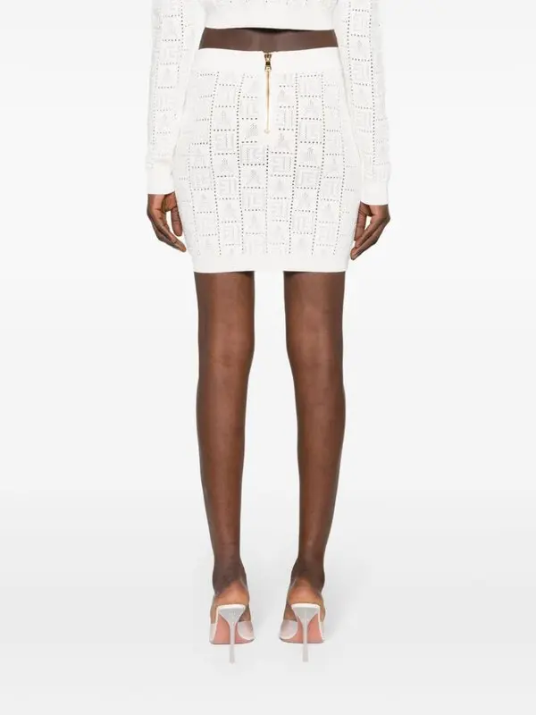 Balmain Pointelle-knit Monogram Mini Skirt