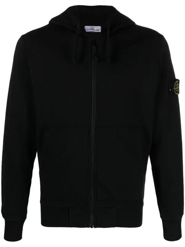 Stone Island Logo-patch Zip-up Hoodie - Black