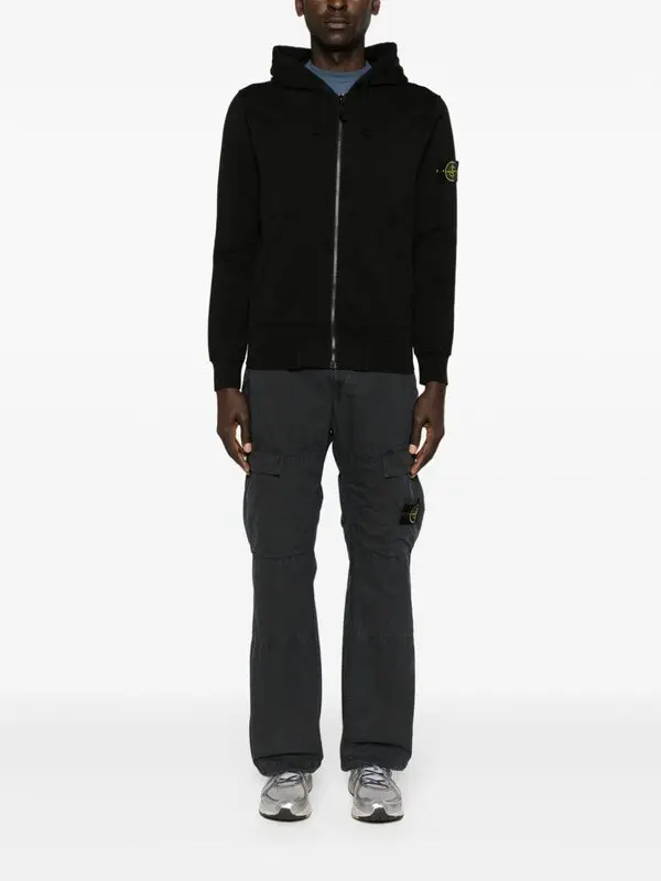 Stone Island Logo-patch Zip-up Hoodie - Black