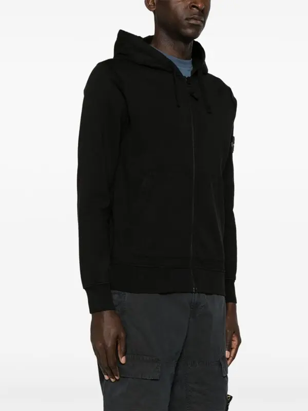Stone Island Logo-patch Zip-up Hoodie - Black