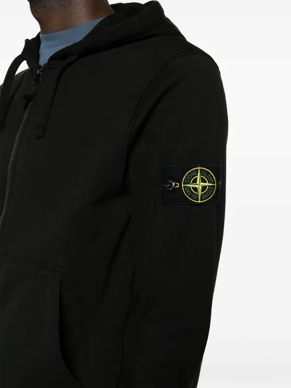 Stone Island Logo-patch Zip-up Hoodie - Black