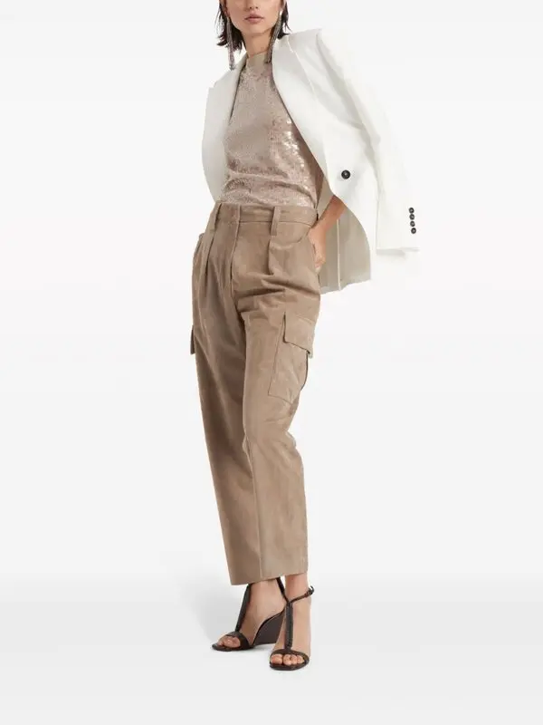 Brunello Cucinelli Sequined Cotton Tank Top - Neutrals