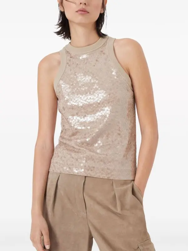 Brunello Cucinelli Sequined Cotton Tank Top - Neutrals