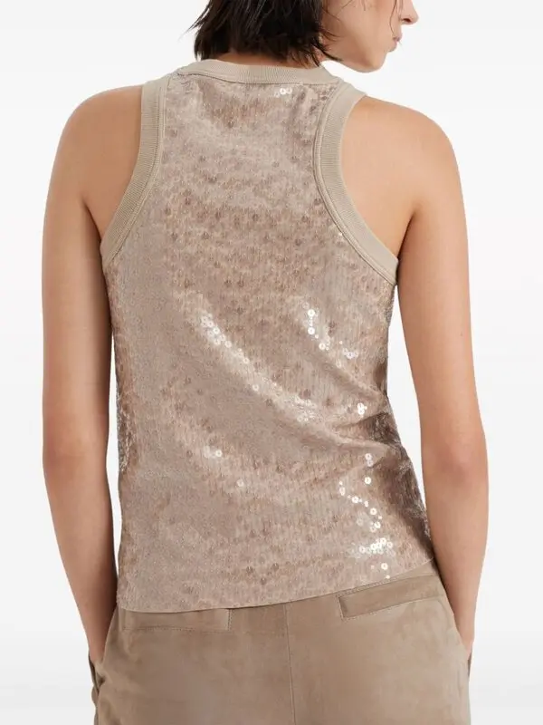 Brunello Cucinelli Sequined Cotton Tank Top - Neutrals