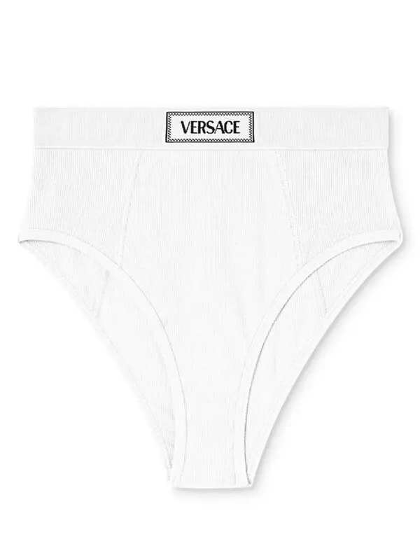 Versace Logo-waistband Fine-ribbed Briefs - White