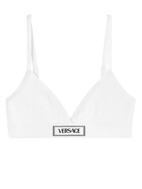 Versace Logo-patch Cotton-blend Bra - White