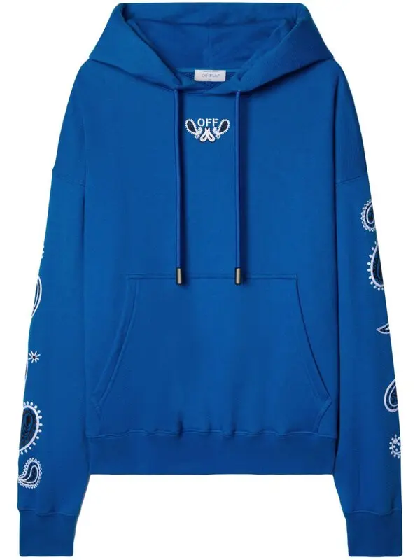 Off-White Bandana-embroidered Cotton Hoodie - Blue
