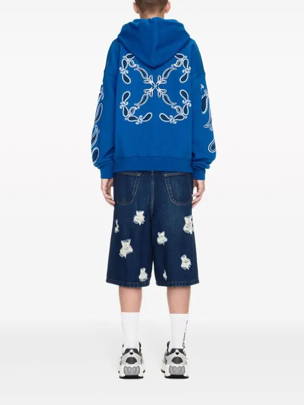 Off-White Bandana-embroidered Cotton Hoodie - Blue