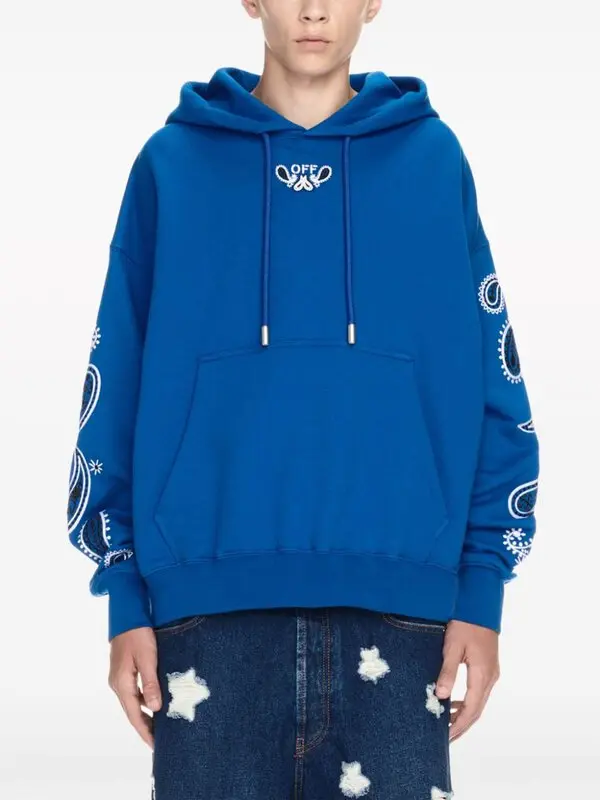 Off-White Bandana-embroidered Cotton Hoodie - Blue