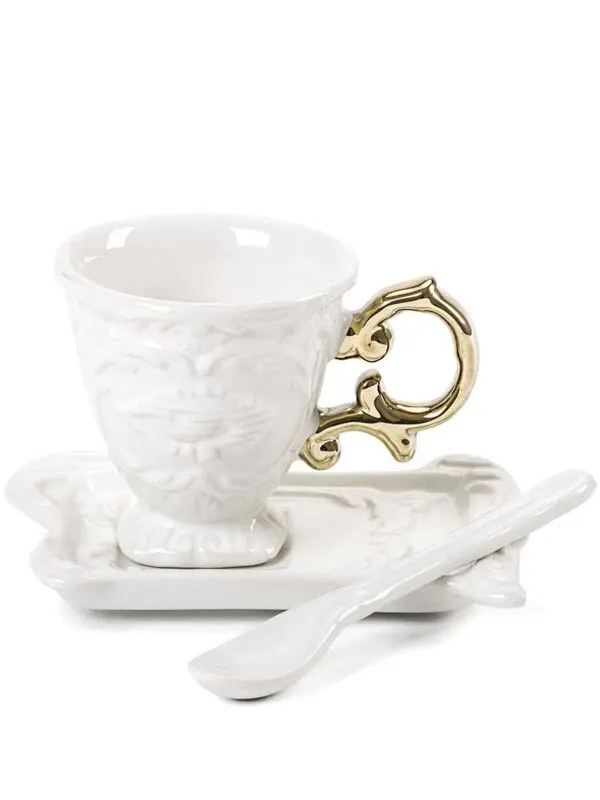 SELETTI Wares Embossed-baroque Coffee Cups - White