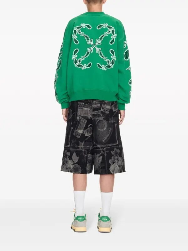 Off-White Cotton Sweatshirt With Bandana Embroidery - Green