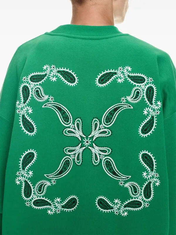 Off-White Cotton Sweatshirt With Bandana Embroidery - Green