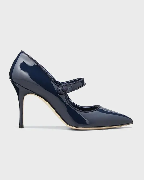 Manolo Blahnik Patent Leather Mary Jane Pumps - Blue