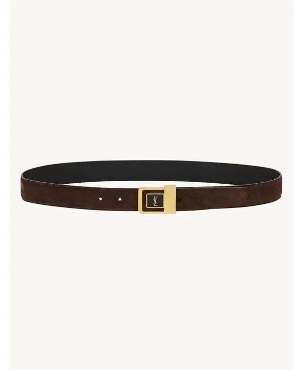 Saint Laurent Crocodile-embossed Leather Buckle Belt - Dark Brown