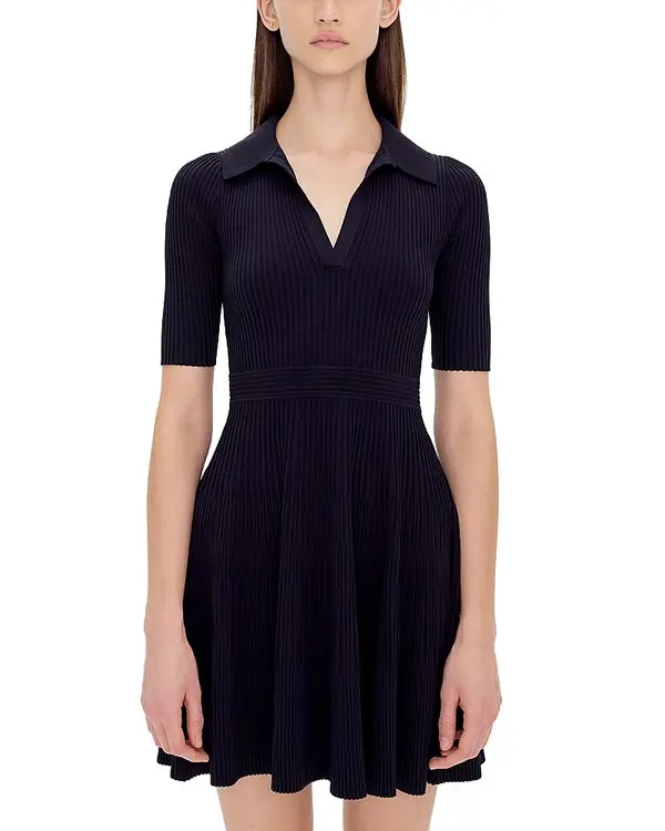 Simkhai Patricia Rib Knit Polo Mini Dress - Black
