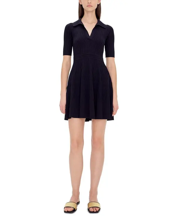 Simkhai Patricia Rib Knit Polo Mini Dress - Black