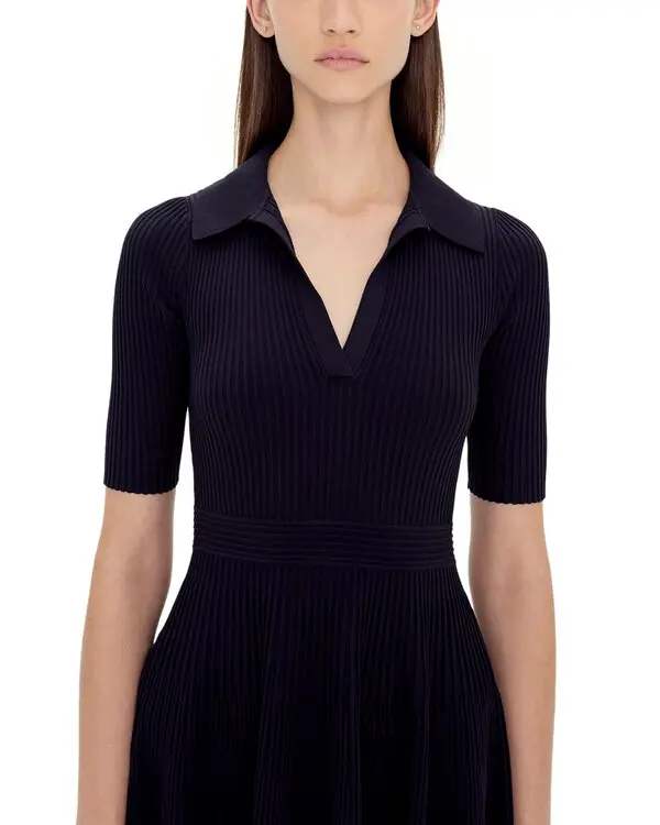 Simkhai Patricia Rib Knit Polo Mini Dress - Black