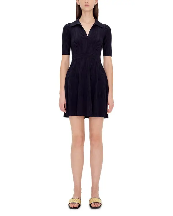 Simkhai Patricia Rib Knit Polo Mini Dress - Black