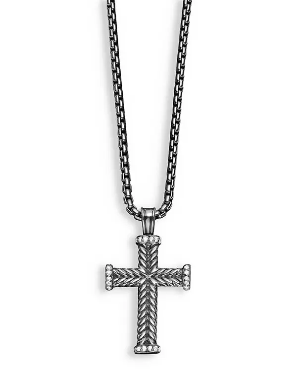 David Yurman Chevron Cross Diamond Pendant - Silver