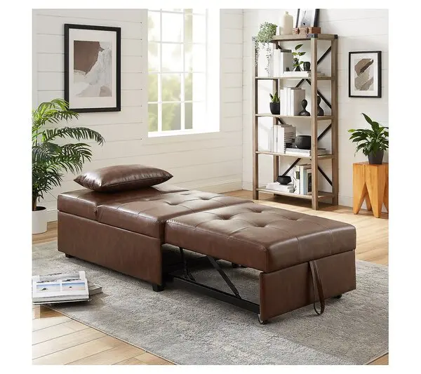 LINON Clive 4 In 1convertible Faux L Eather Sofa Bed