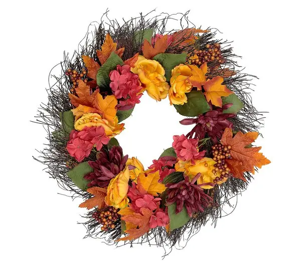 NORTHLIGHT Peony And Mum Artificial Spring Flor Al Wreath - One-color
