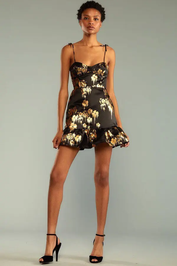 Cynthia Rowley Foil Floral Dress In Gold - 68% Off | Editorialist