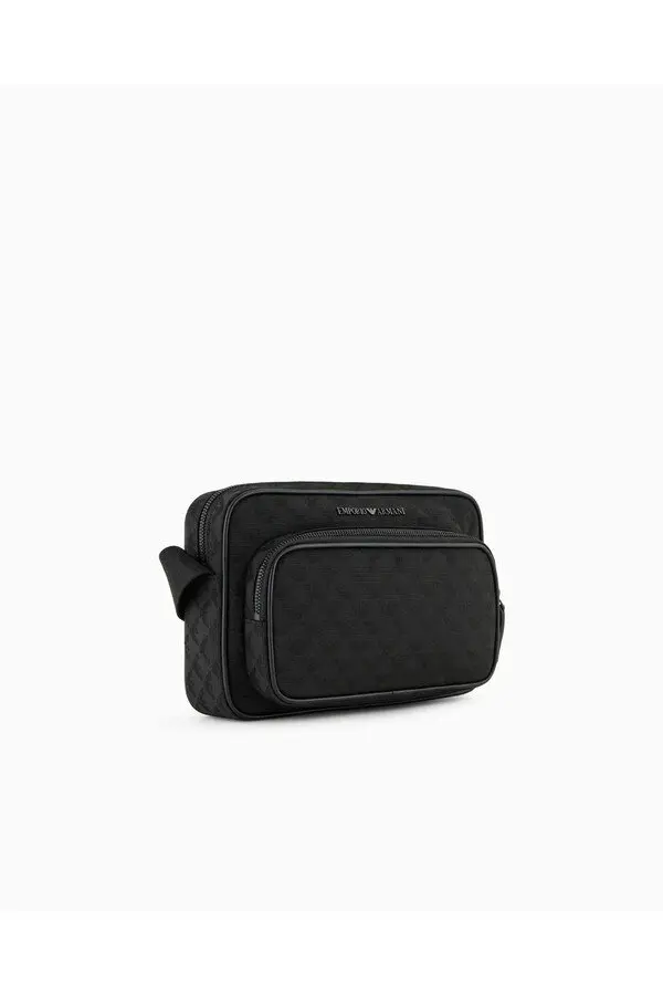 Emporio Armani Nylon Shoulder Bag With Jacquard Eagle - Black