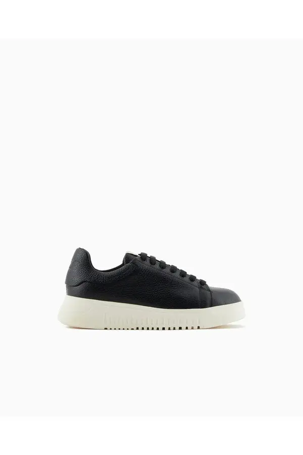 Emporio Armani Tumbled Leather Sneakers - Black