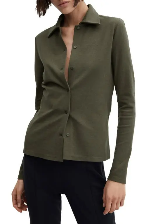 Mango Knit Cotton-Blend Button-Up Shirt In Khaki Green - 55% Off |  Editorialist