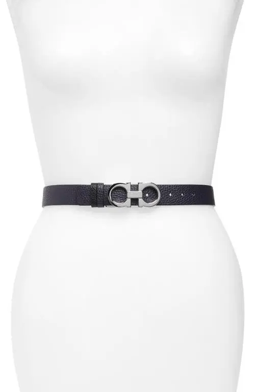 FERRAGAMO Salvatore Double Gancio Reversible Leather Belt - Mirto/nero