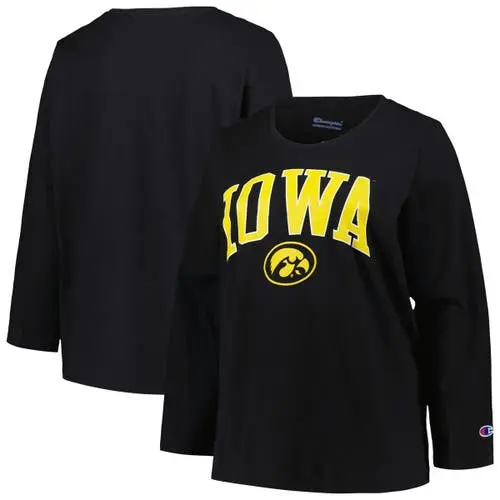 Profile Iowa Hawkeyes Arch Over Logo Scoop Neck Long Sleeve T-shirt - Black