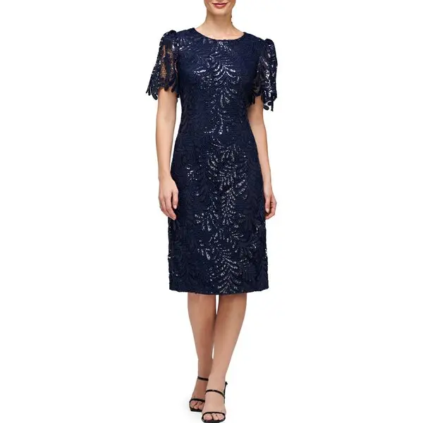 Js Collections Romy Sequin Lace Cocktail Dress - Navy | Editorialist
