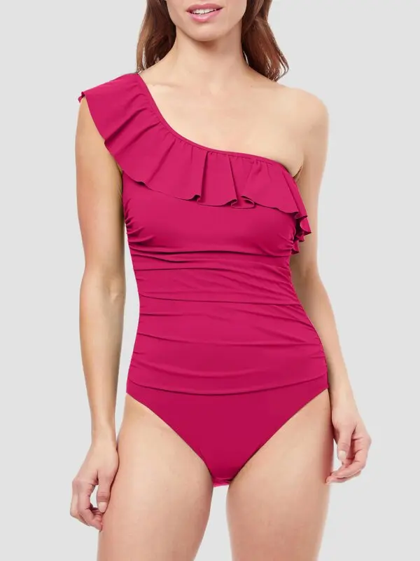 GOTTEX Tutti Frutti Ruffled One-shoulder One-piece Swimsuit
