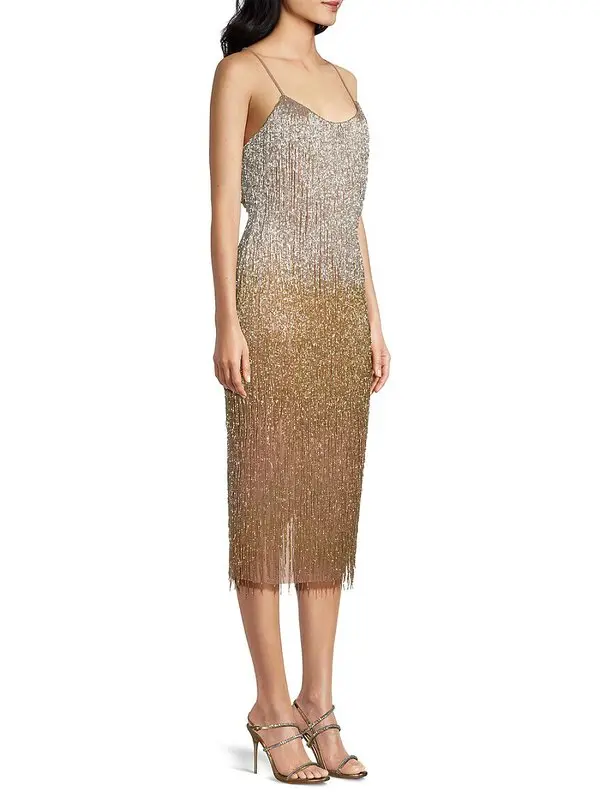 Buy LIV FOSTER Beaded Fringe Ombré Midi-dress - Metallic Multi At 40% Off