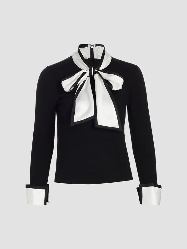Alice + Olivia Justina Combination Wool Bow Sweater - Black Combo