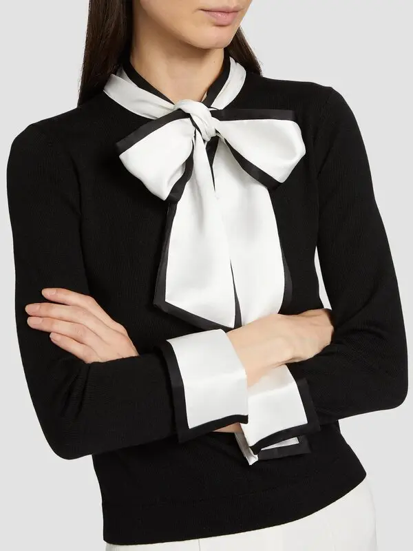 Alice + Olivia Justina Combination Wool Bow Sweater