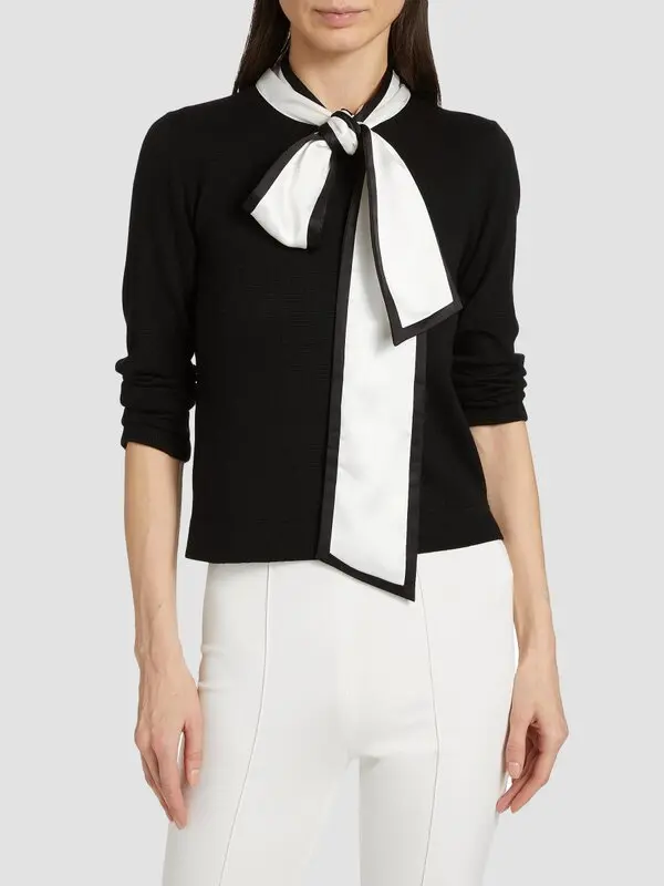 Alice + Olivia Justina Combination Wool Bow Sweater