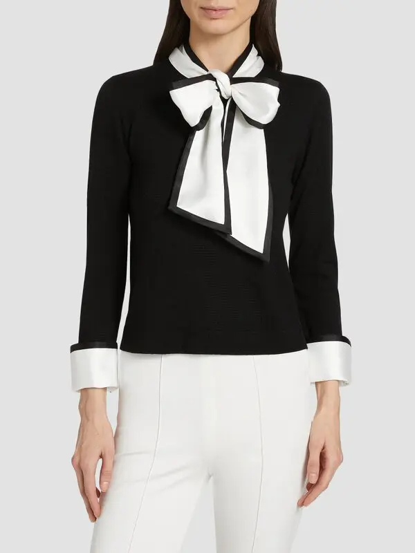 Alice + Olivia Justina Combination Wool Bow Sweater