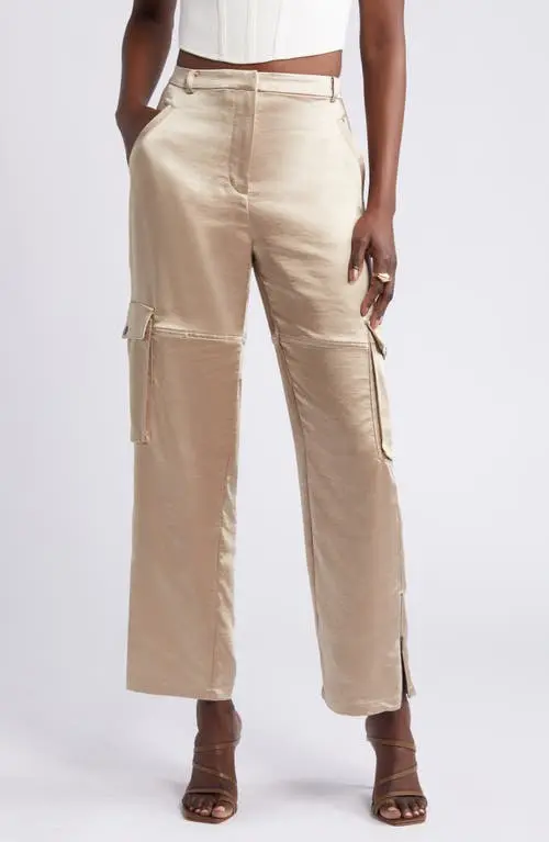 OPEN EDIT Satin Cargo Pants - Tan Oxford
