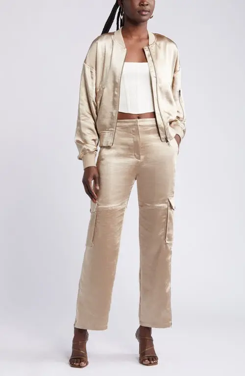 OPEN EDIT Satin Cargo Pants - Tan Oxford