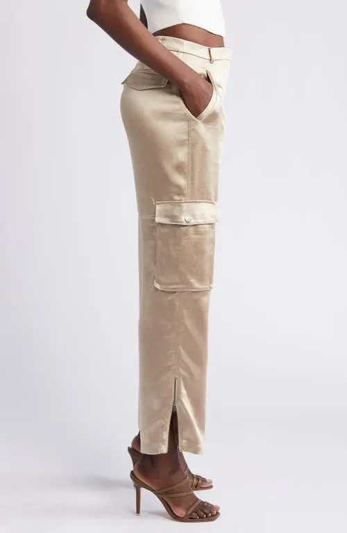 OPEN EDIT Satin Cargo Pants - Tan Oxford