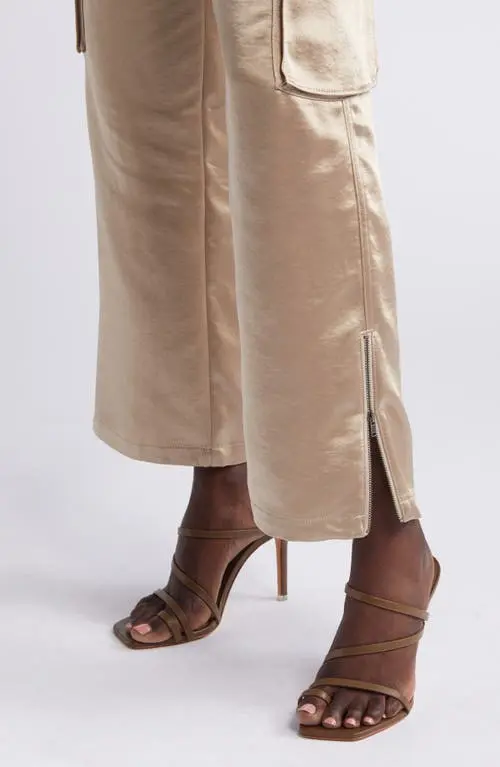 OPEN EDIT Satin Cargo Pants - Tan Oxford
