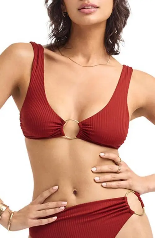 Vitamin A® Lar Ring Detail Rib Bikini Top - Deep Madder