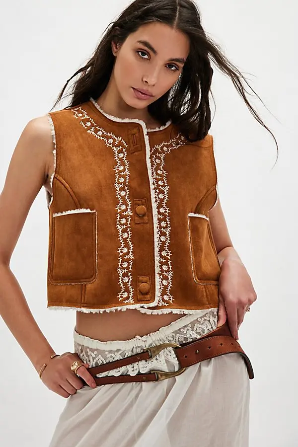Free People Rising Sun Leather Hip Belt - Cognac