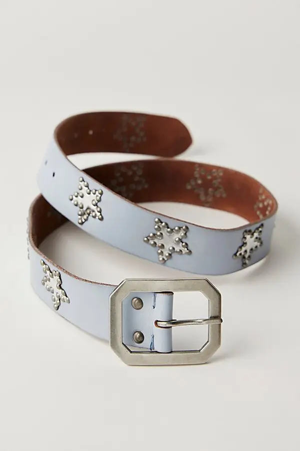 Free People Starcrossed Studded Leather Belt - Blue Breeze